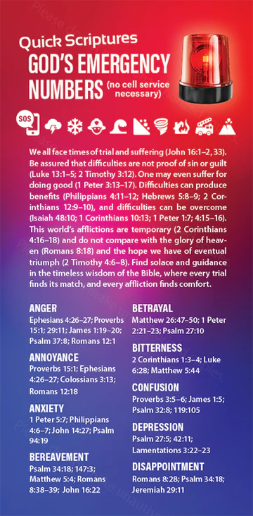 Quick Scriptures: God's Emergency Numbers Bookmark — One Stone Biblical ...