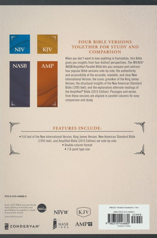 Parallel Study Bible NIV/KJV/NASB/Amplified Hardcover — One Stone ...