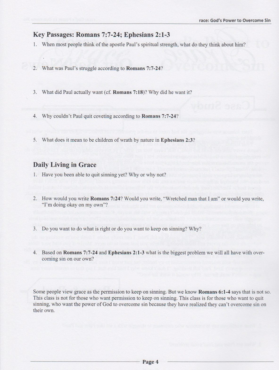 Grace: God's Power To Overcome Sin - Student Workbook — One Stone ...