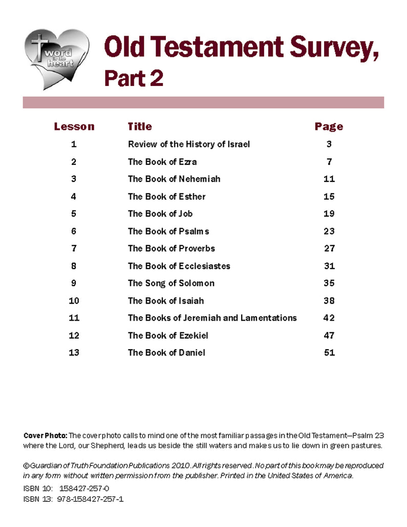 Old Testament Survey, Part 2 (Word in the Heart, 8:4) — One Stone ...